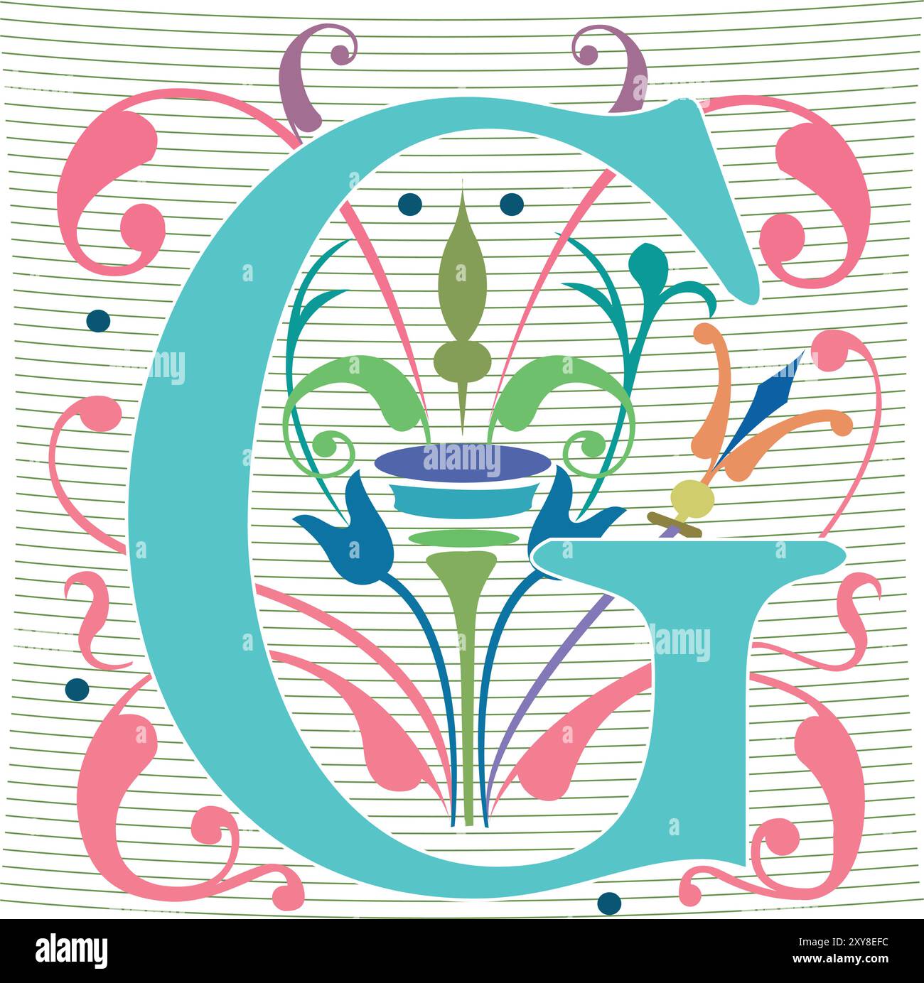 Art Regal Initial Caps Font Capital Letter G vector design illustration ...