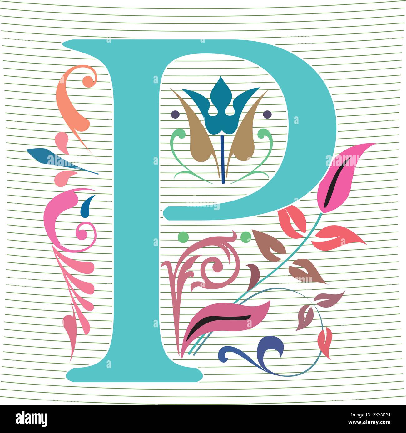 Art Regal Initial Caps Font Capital Letter P vector design illustration ...