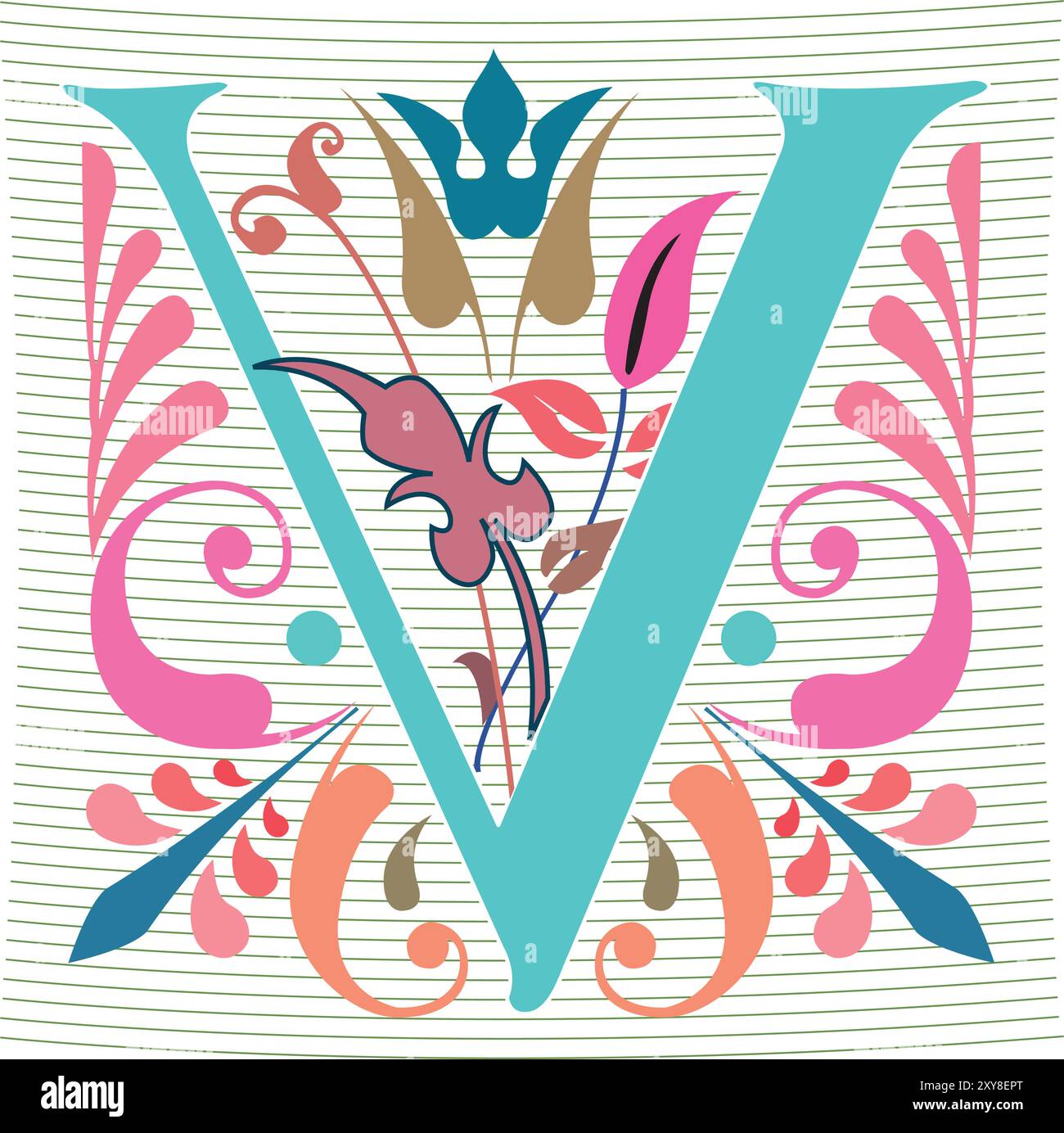 Art Regal Initial Caps Font Capital Letter V vector design illustration ...