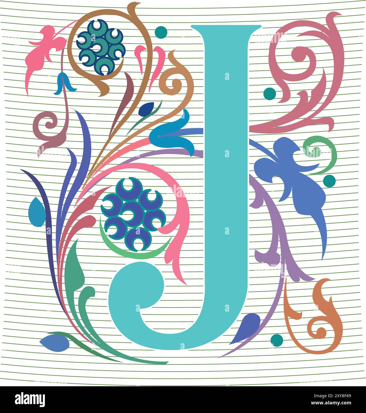 Art Regal Initial Caps Font Capital Letter J vector design illustration ...