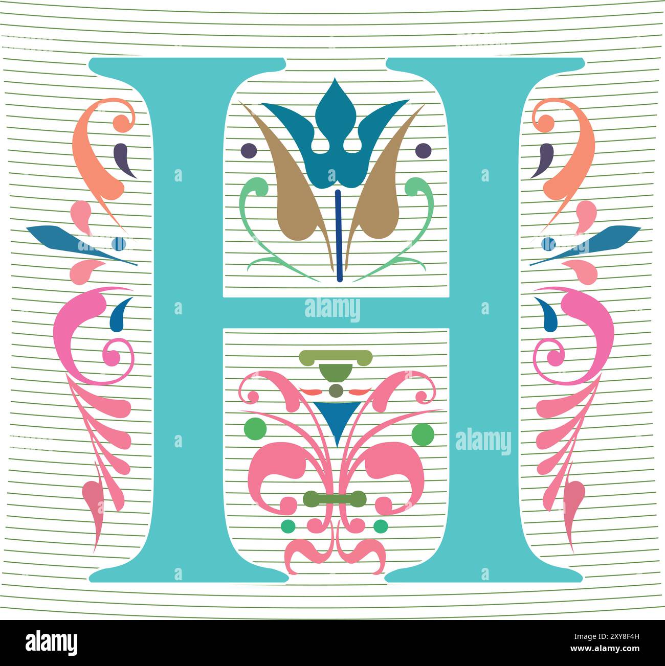 Art Regal Initial Caps Font Capital Letter H vector design illustration ...