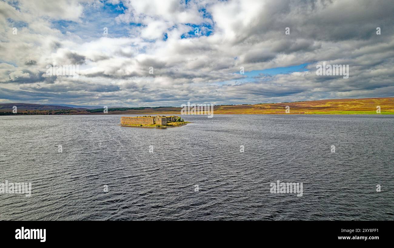 Lochindorb Loch late summer the medieval castle in the centre of the ...