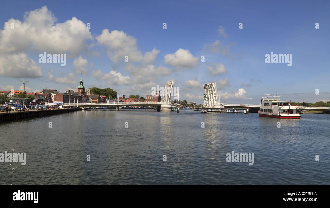 Kappeln with open bascule bridge Stock Photo - Alamy