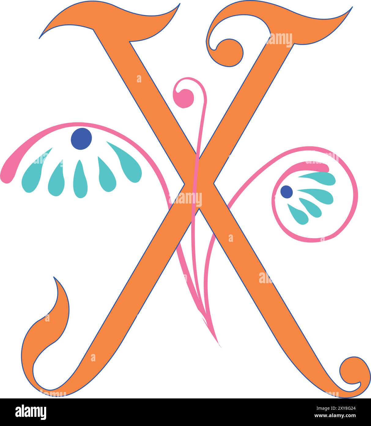 Art Spring Initial Caps Font Capital Letter X vector design ...