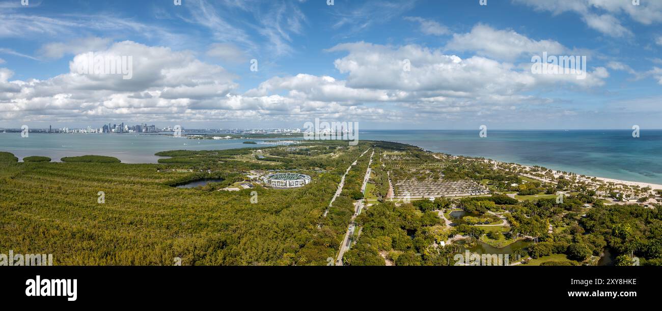 Aerial panoramic view of Key Biscayne, Miami, Florida, USA. January 4 ...