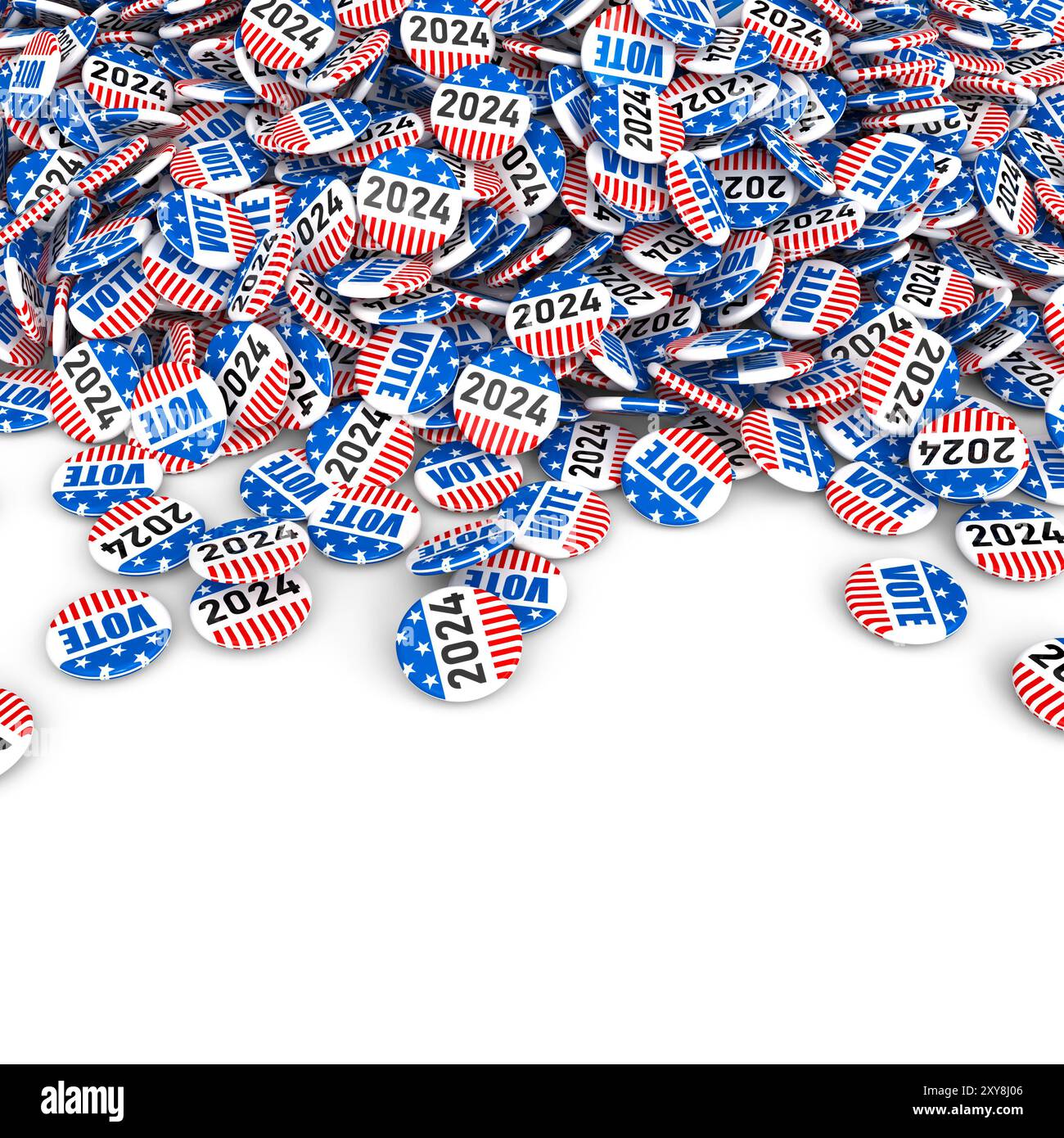 Pile vote badges american flag white surface, 2024 election 3d Stock ...
