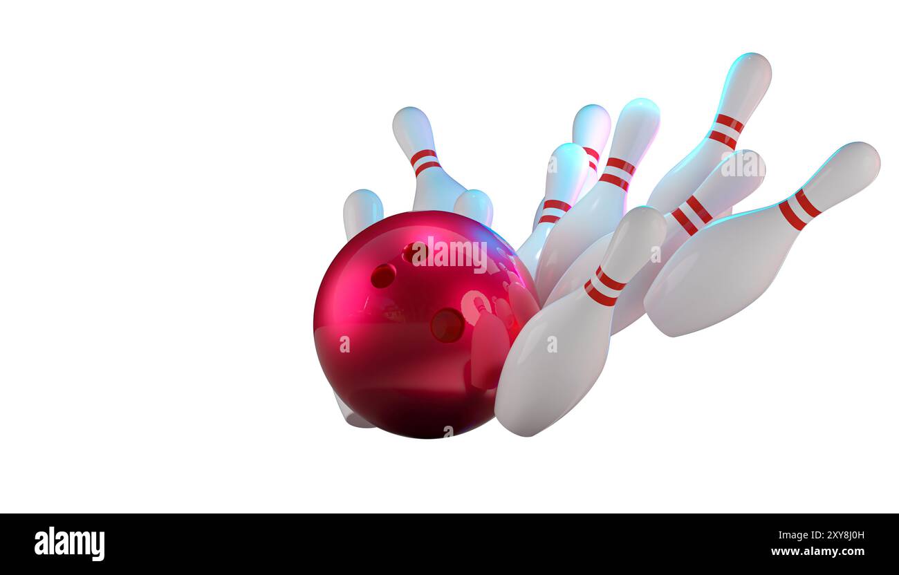 Red bowling ball striking pins transparent background 3d Stock Photo ...
