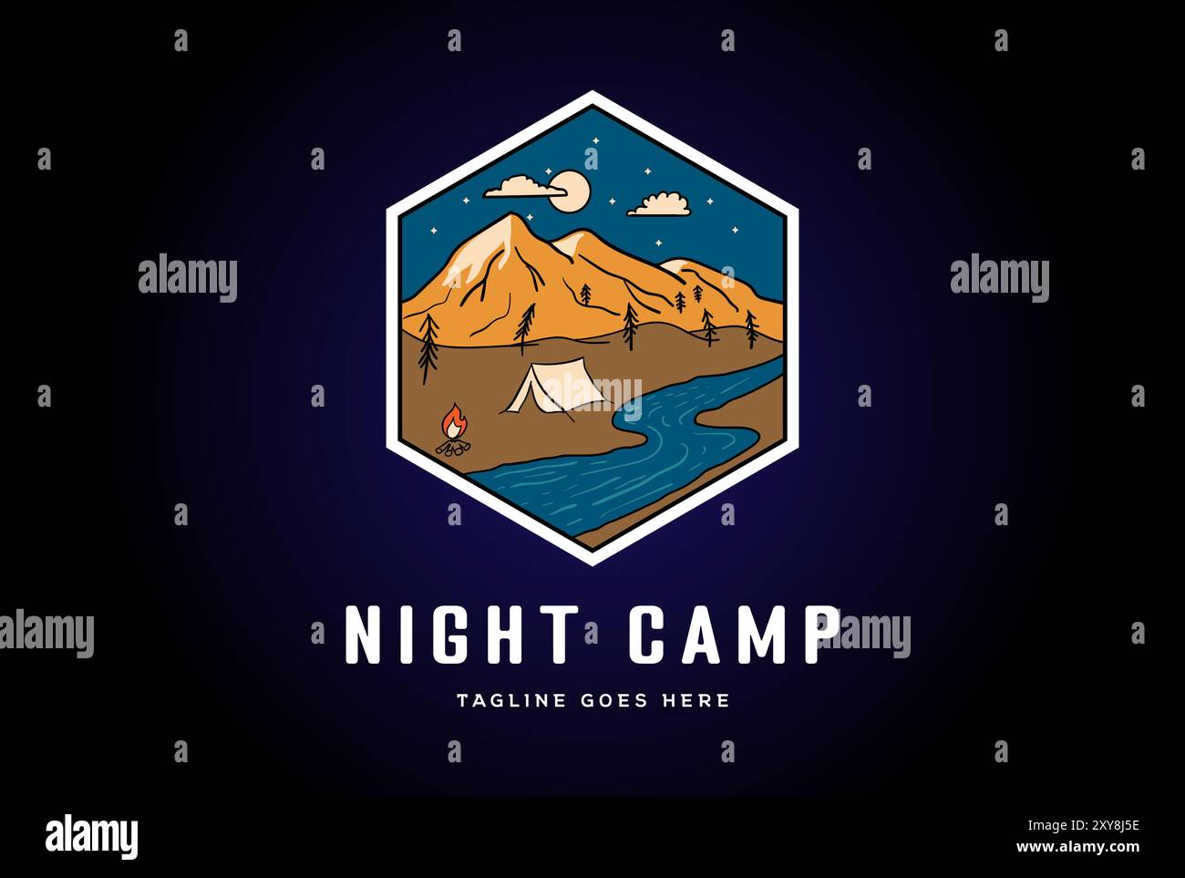 Night Mountain Tent Campfire and River Creek Badge Emblem for Outdoor ...