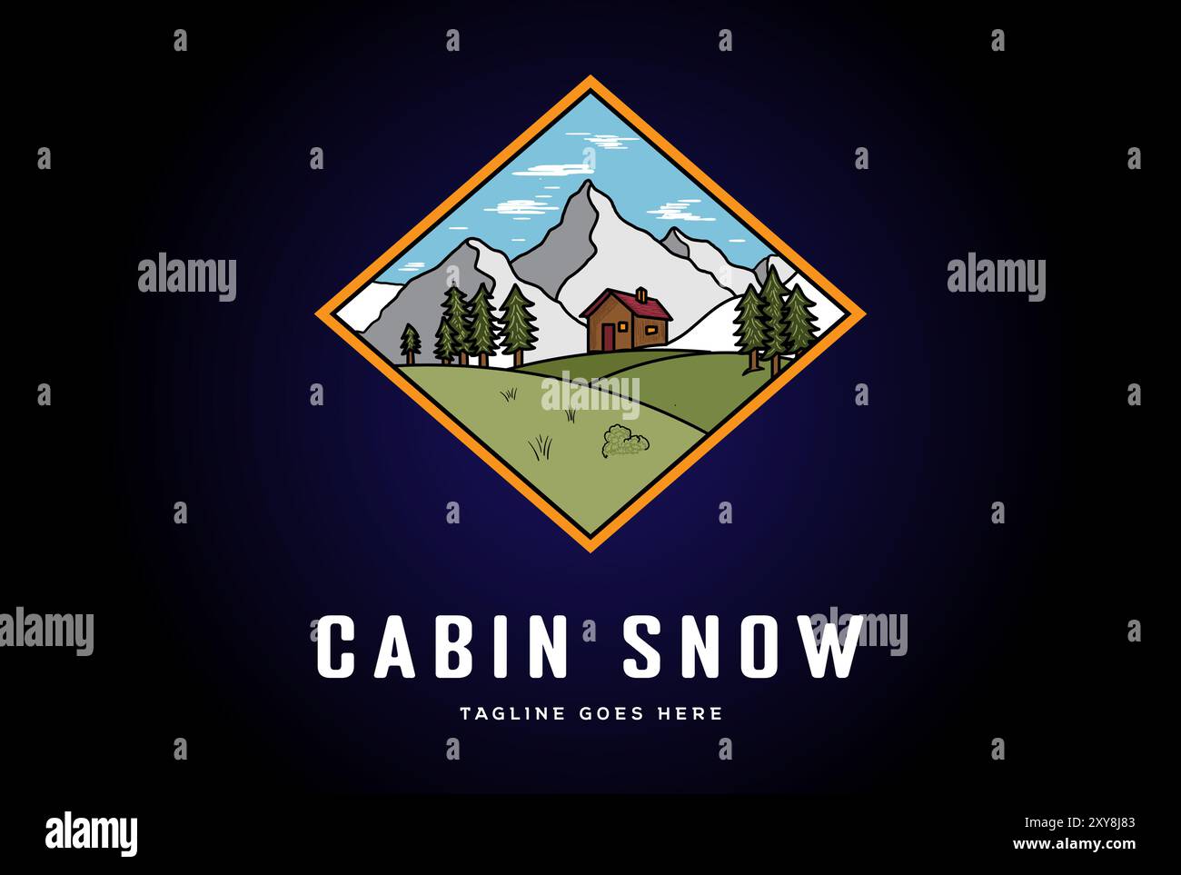 Ice Snow Mountain and Pine Evergreen Fir Forest with Lodge Cabin Chalet ...