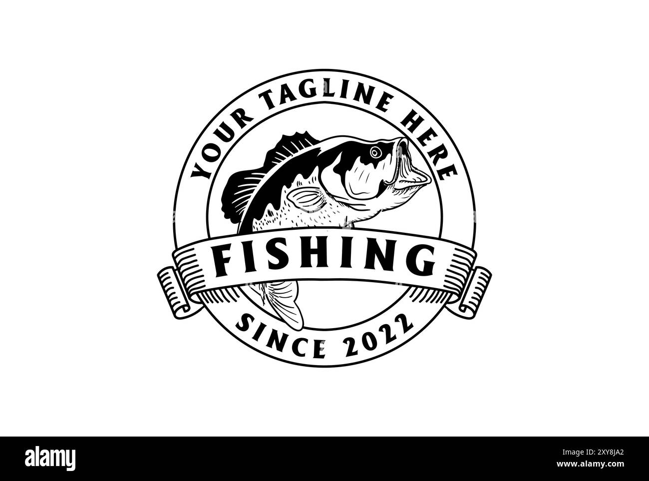 Circular Vintage Jumping Bass Big Mouth Fish Badge Emblem for Fresh ...