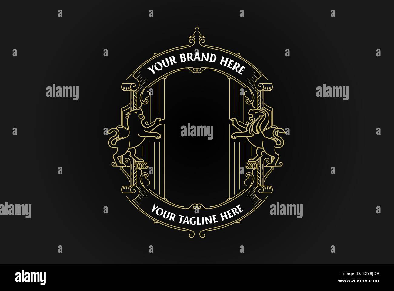 Vintage Retro Ornament Blank Border Frame Royal with Lion and Tiger ...