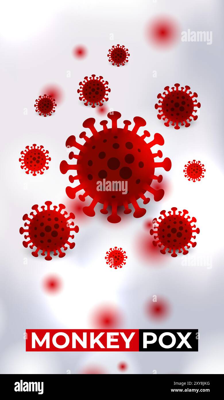 Mpox outbreak medical flyer. Vector monkeypox virus cells on vertical ...