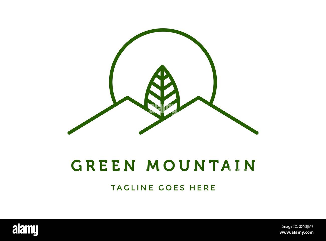 Simple Minimalist Landscape Hills Peaks with Natural Fresh Tree Leaf ...