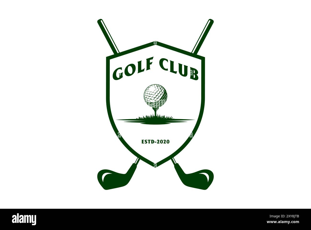 Crossed Golf Stick with Shield Ball and Tee for Course Sport Club ...
