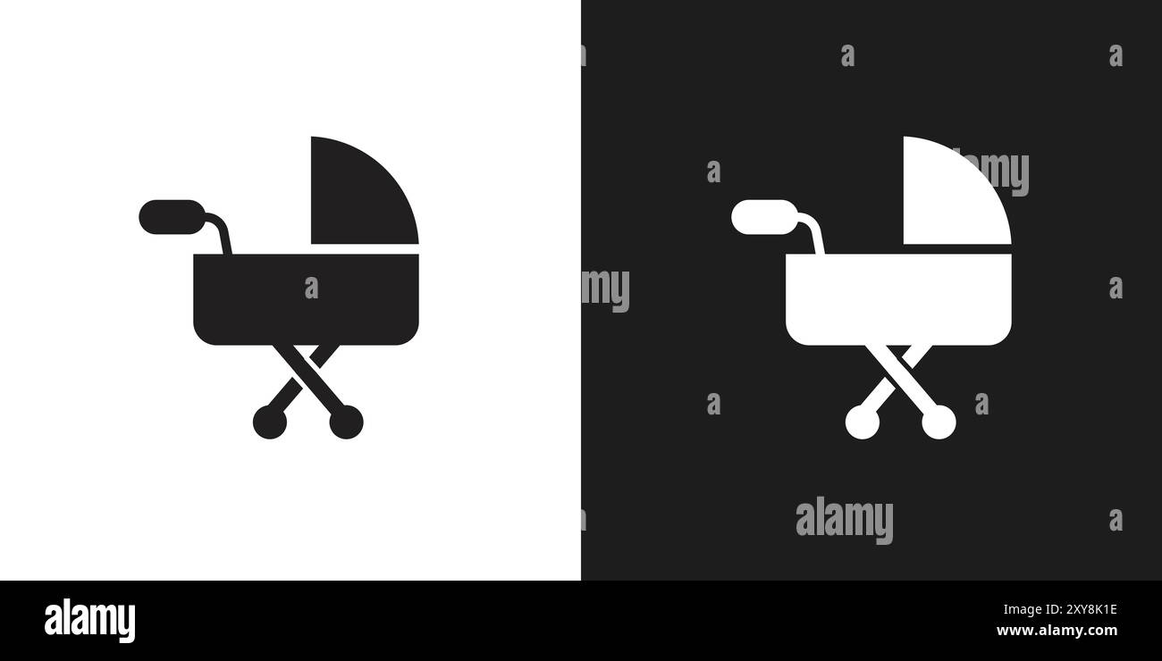 Baby carriage icon logo sign vector outline in black and white color ...