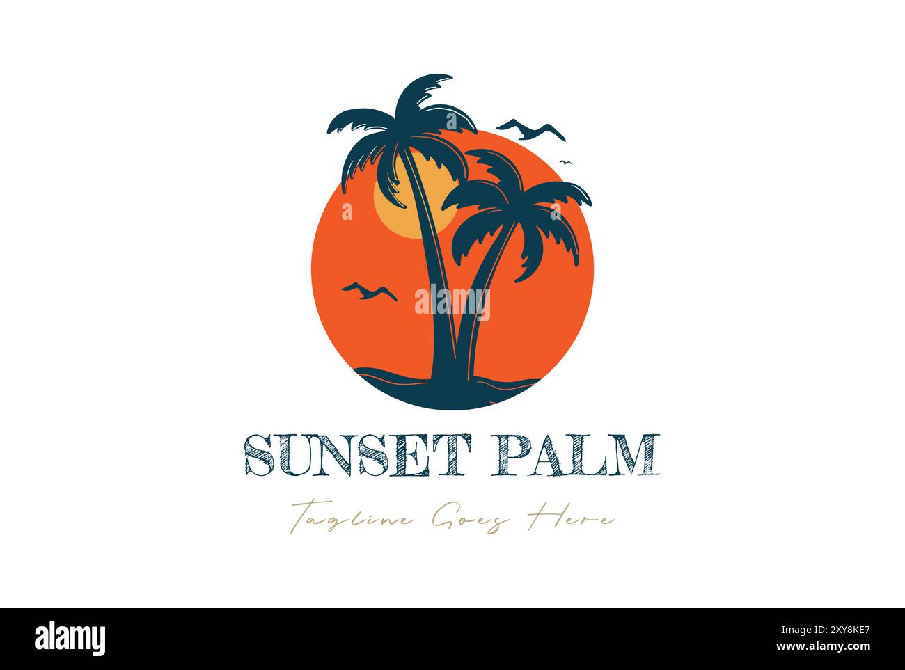 Circular Circle Sunset Beach Sea Wave with Palm Coconut Trees Island for Tropical Surf Travel ...