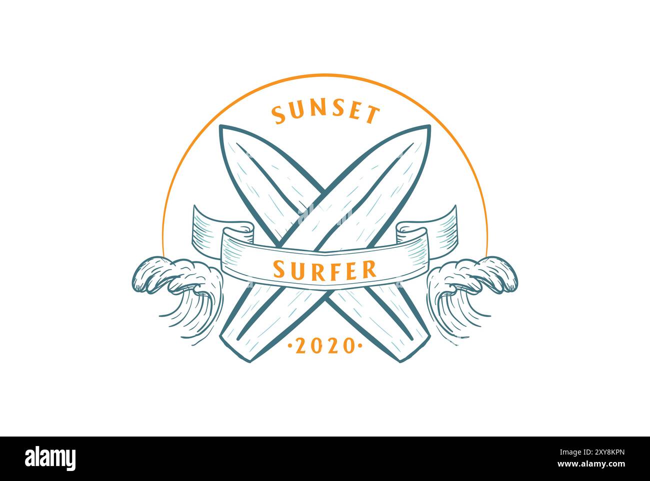 Vintage Retro Sunset Wave with Crossed Surfboard for Surf Sport Club ...