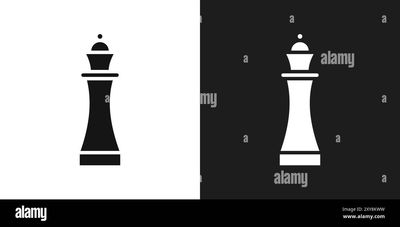 Chess queen icon logo sign vector outline in black and white color ...