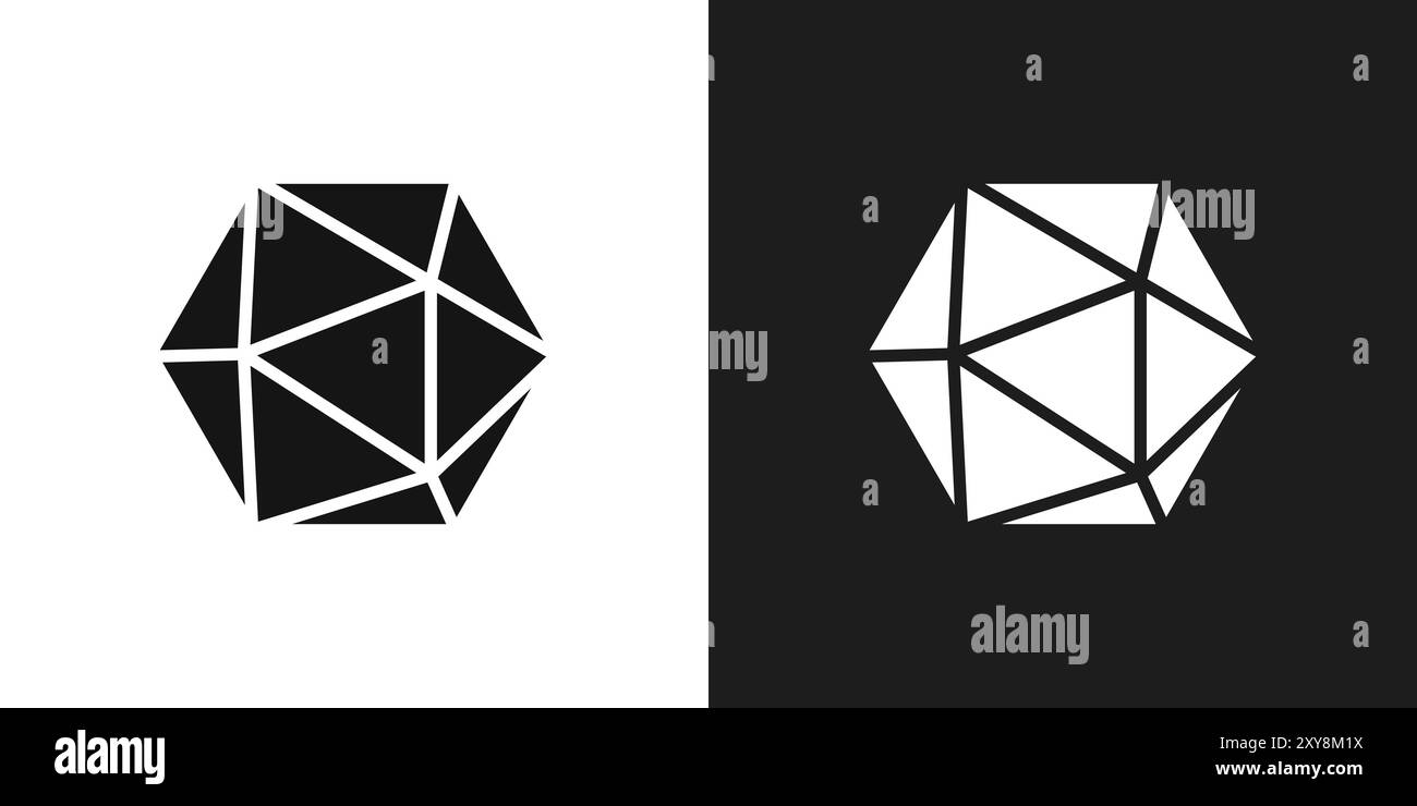 Dice d20 icon logo sign vector outline in black and white color Stock ...