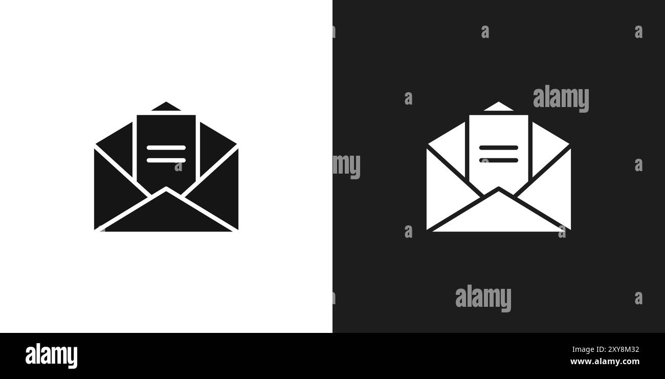 Envelope open icon logo sign vector outline in black and white color ...