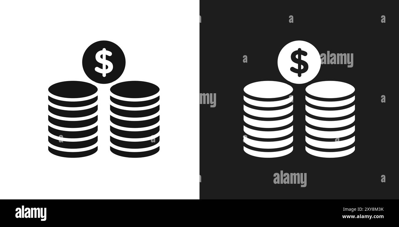 Coins icon logo sign vector outline in black and white color Stock ...
