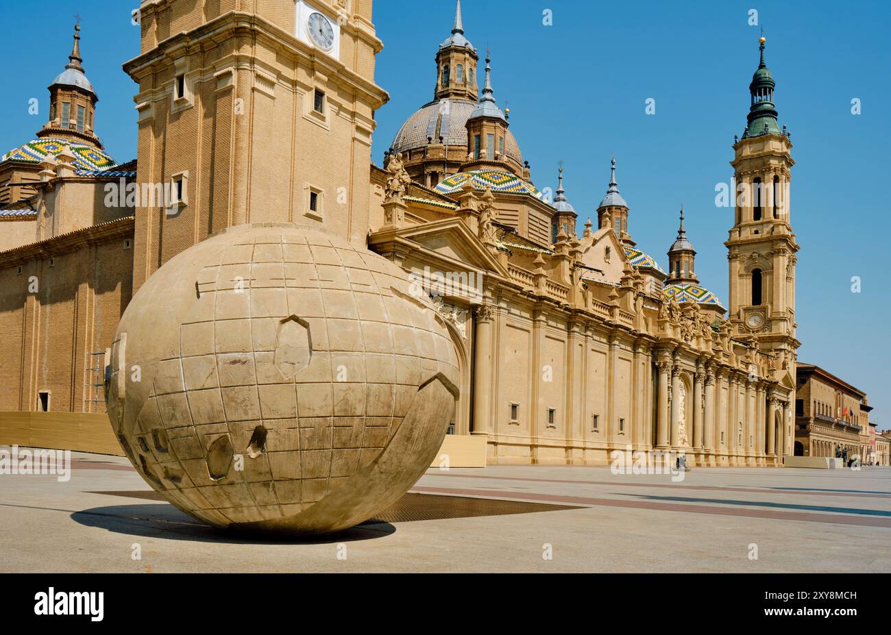 a view of the Cathedral-Basilica of Our Lady of the Pillar, in Zaragoza ...