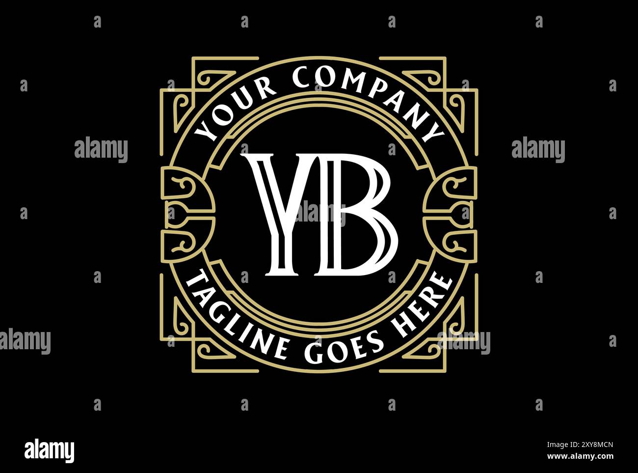 Golden Square and Circular Border Frame Vintage Royal Badge Emblem ...