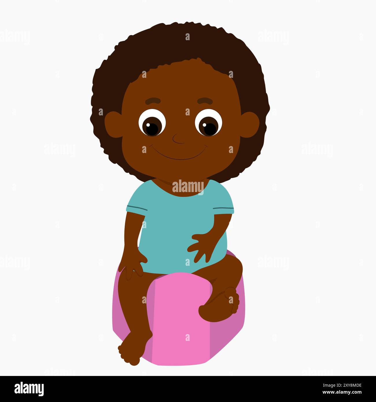 A cute little girl is sitting on a baby toilet pot. The African or ...