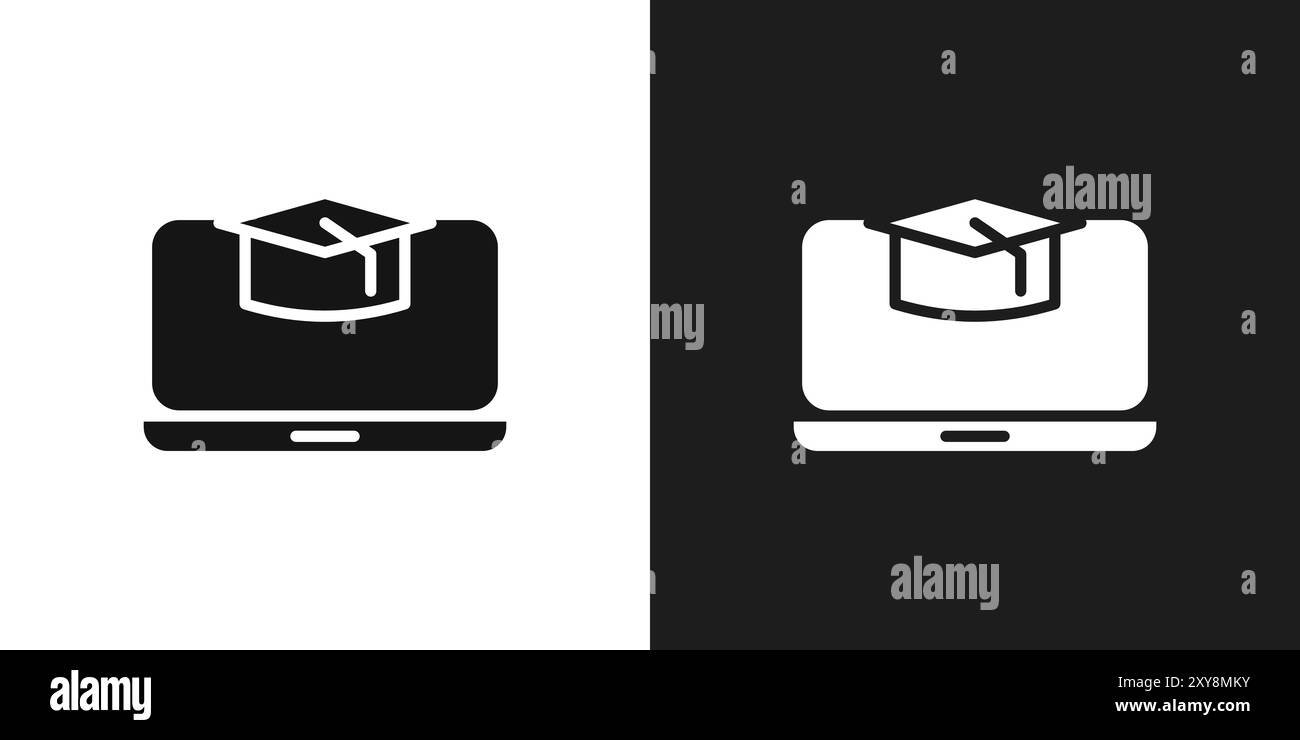 E learning icon logo sign vector outline in black and white color Stock ...