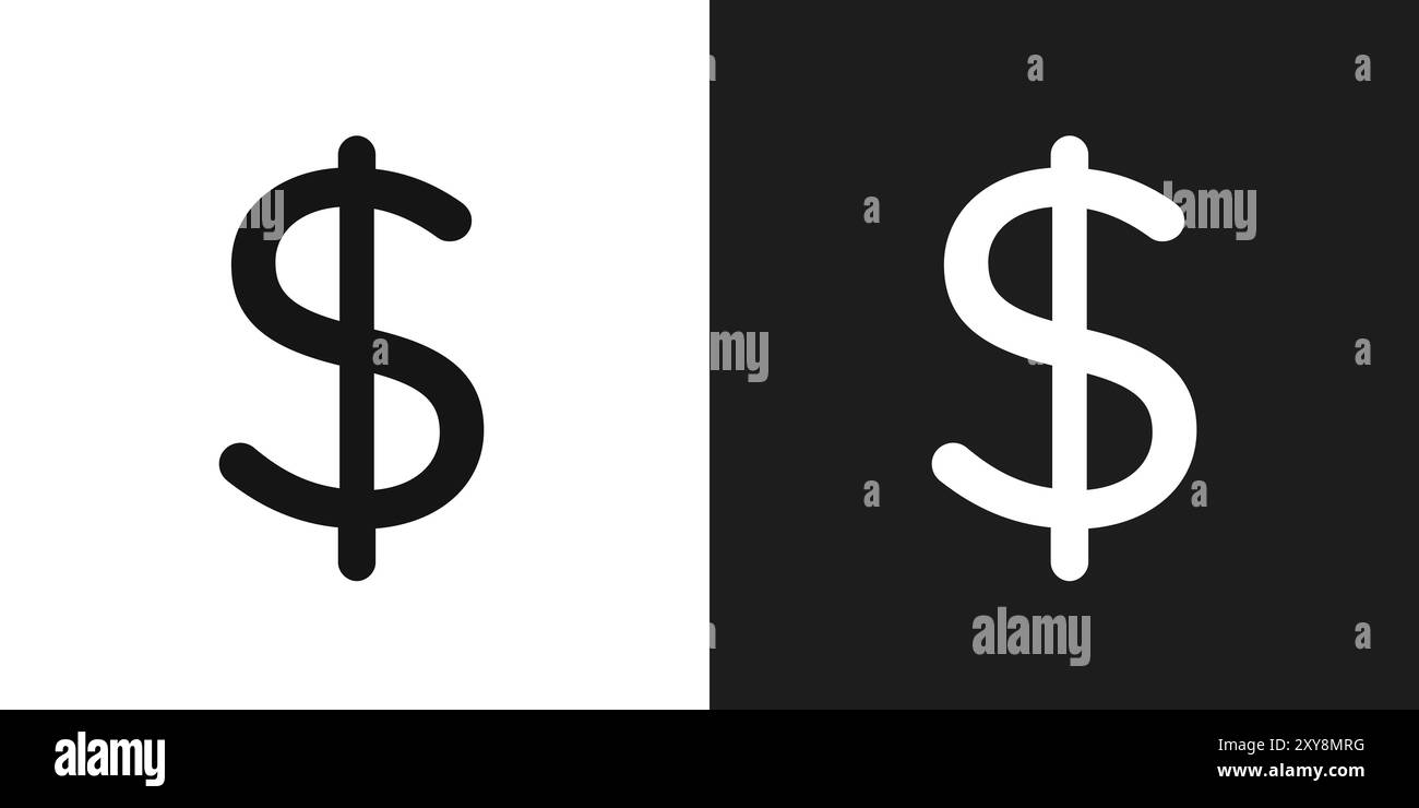 Dollar icon logo sign vector outline in black and white color Stock ...