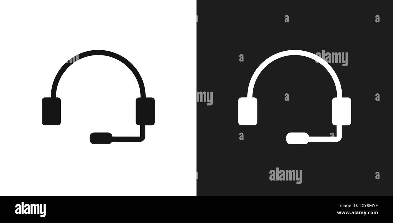 Headset icon logo sign vector outline in black and white color Stock ...