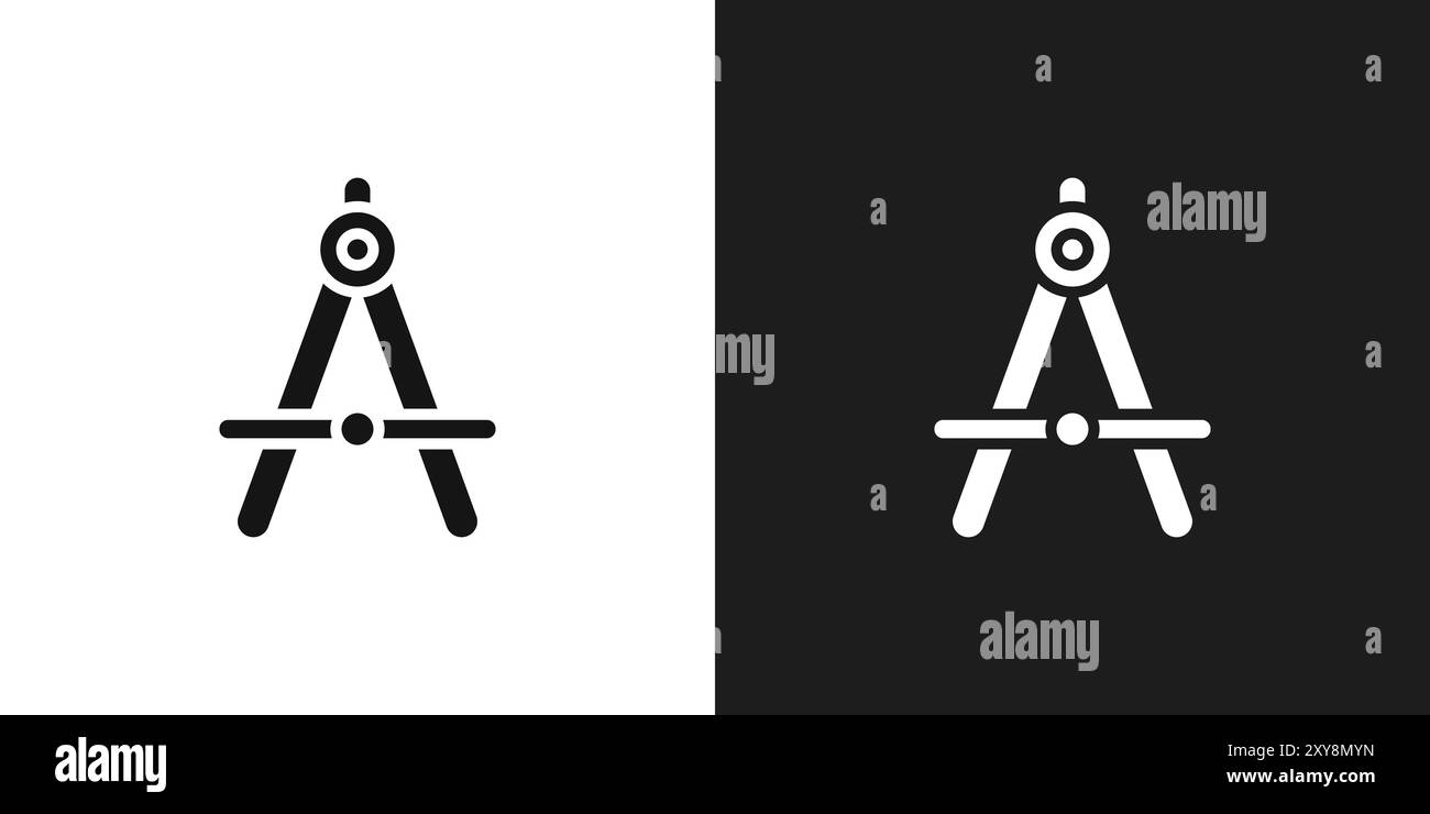Drafting compass icon logo sign vector outline in black and white color ...