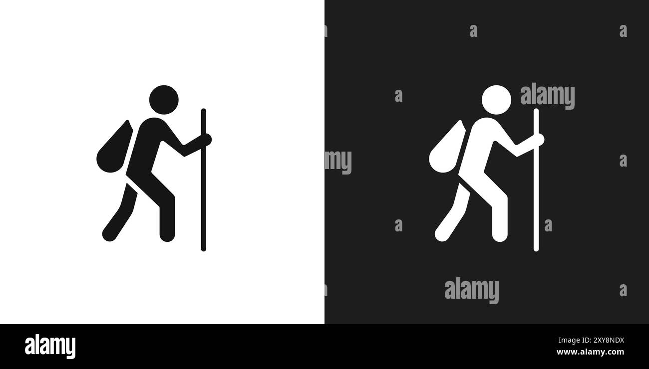 Hiking icon logo sign vector outline in black and white color Stock ...