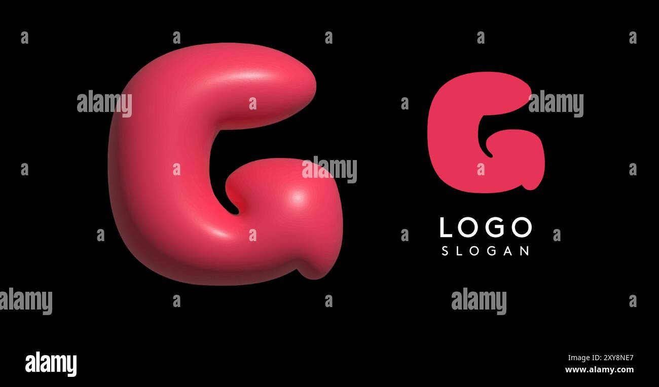 Inflatable letter G appealing 3D logo, glossy shiny bubble. Gum-colored ...