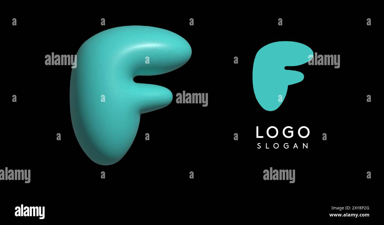 Inflatable letter F appealing 3D logo, glossy shiny bubble. Gum-colored ...