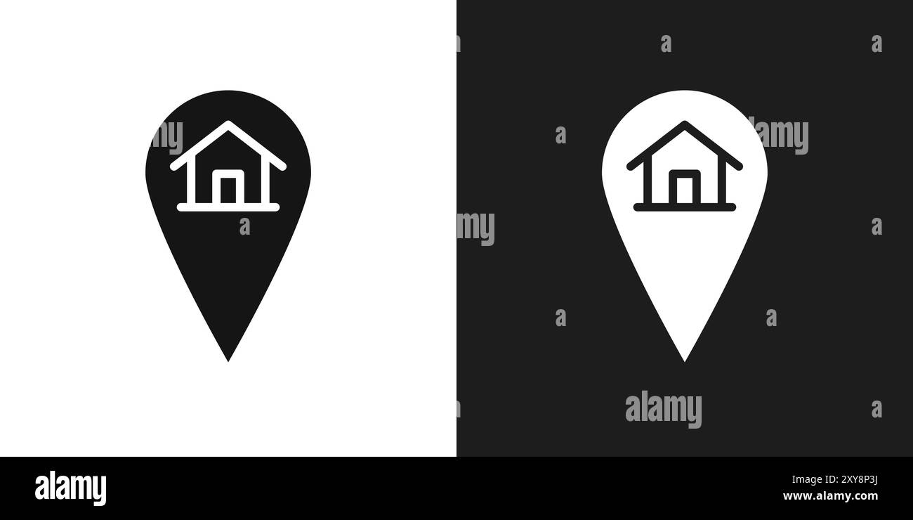 Home location icon logo sign vector outline in black and white color ...