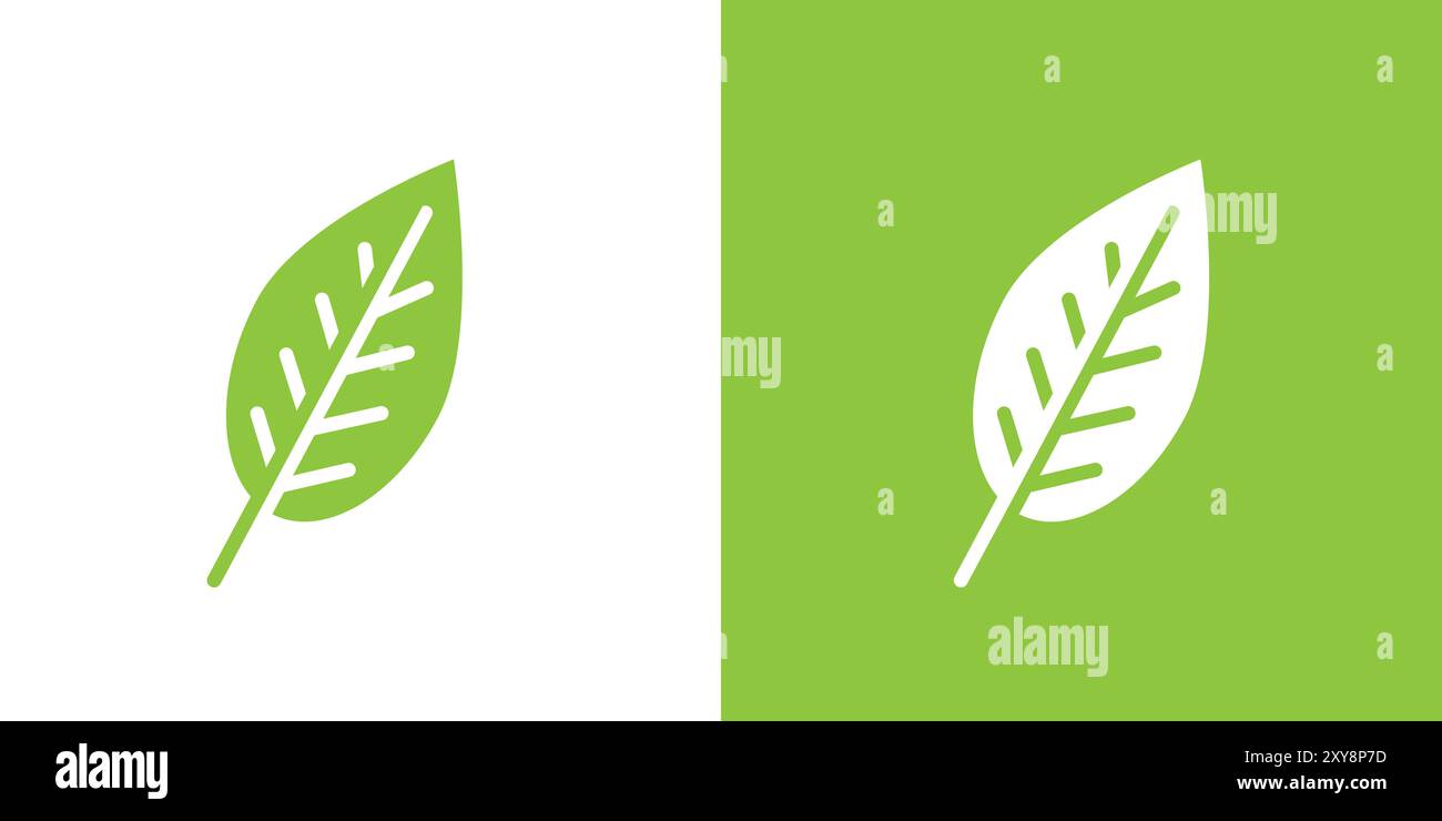 Leaf icon logo sign vector outline in black and white color Stock ...
