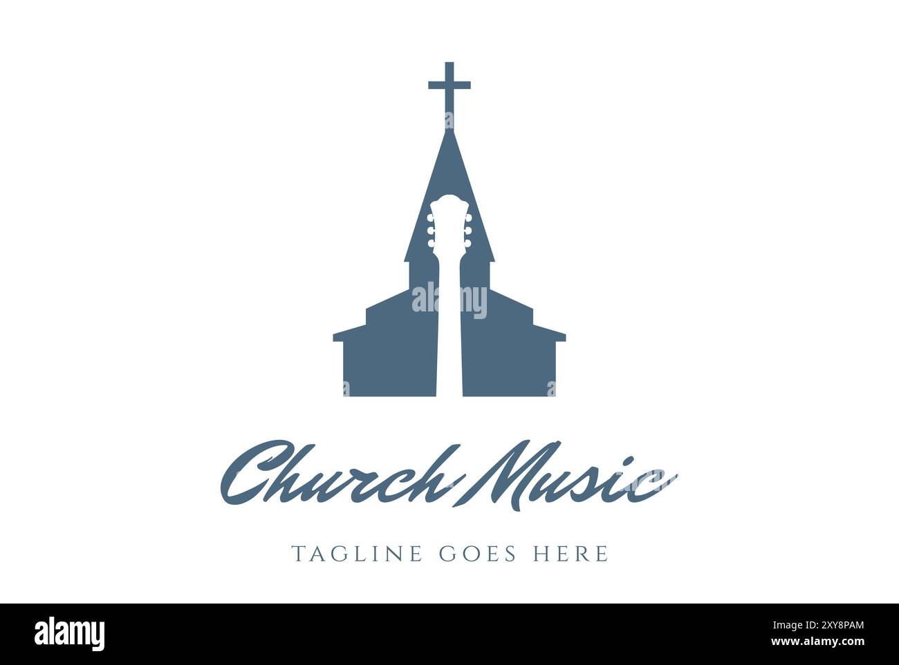 Church Chapel Silhouette with Guitar for Religion Music Song Logo ...