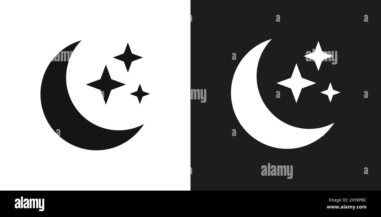 Moon stars icon logo sign vector outline in black and white color Stock ...