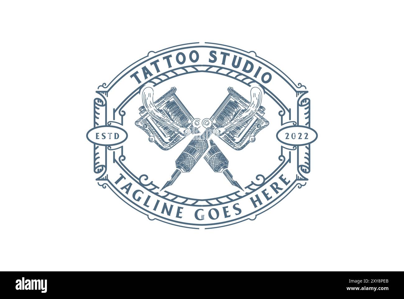 Vintage Retro Crossed Ink Tattoo Machine Badge Emblem Label for Studio ...