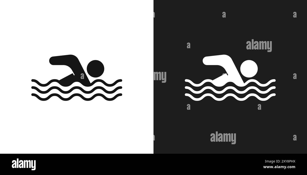 Swimmer icon logo sign vector outline in black and white color Stock ...