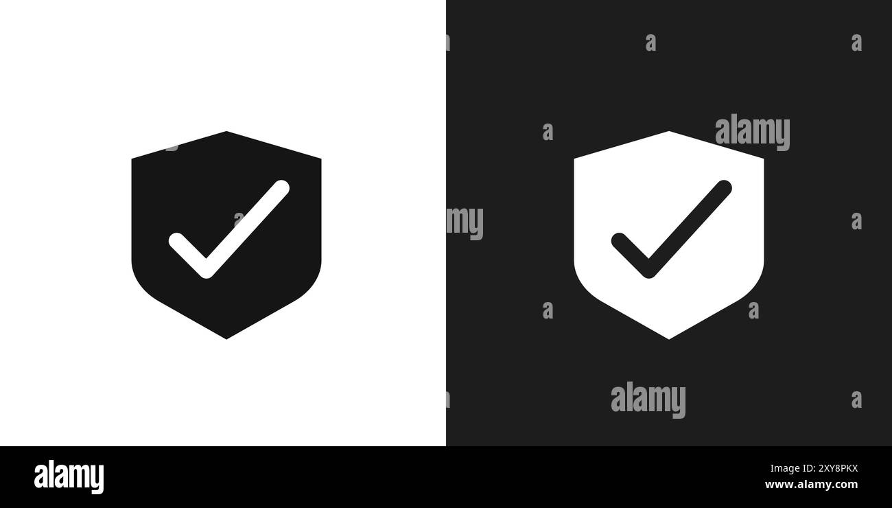 Shield check icon logo sign vector outline in black and white color ...