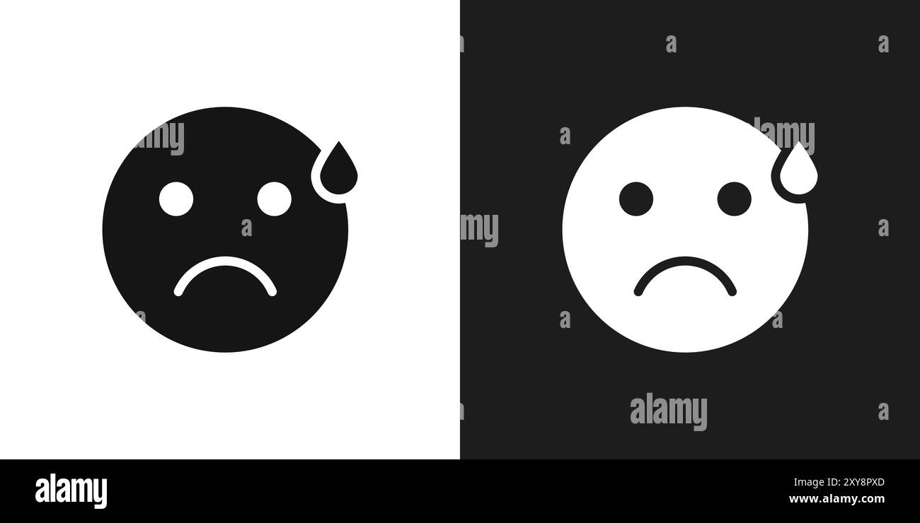 Sad icon logo sign vector outline in black and white color Stock Vector ...