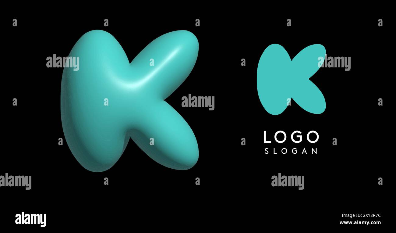 Inflatable letter K appealing 3D logo, glossy shiny bubble logotype for ...