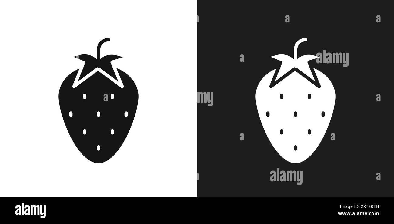 Strawberry icon logo sign vector outline in black and white color Stock ...
