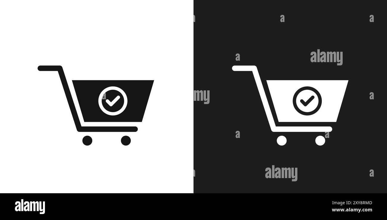 Shopping cart check icon logo sign vector outline in black and white ...