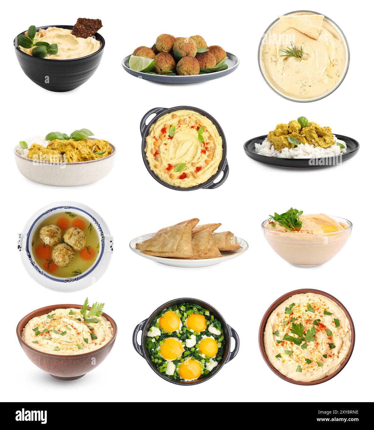 Hummus and other dishes of different national traditional cuisines on ...