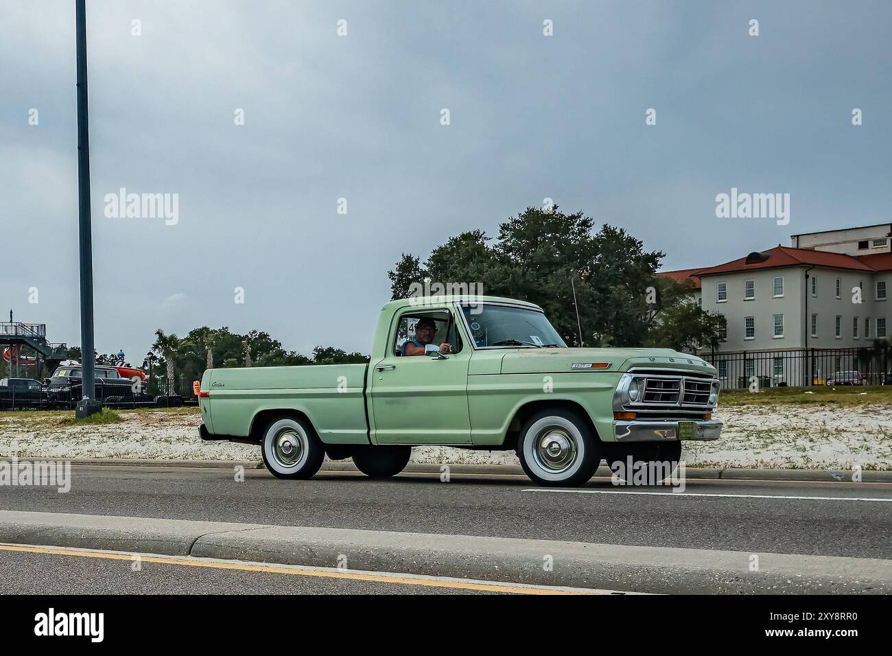 Gulfport, MS - October 05, 2023: Wide angle front corner view of a 1972 ...