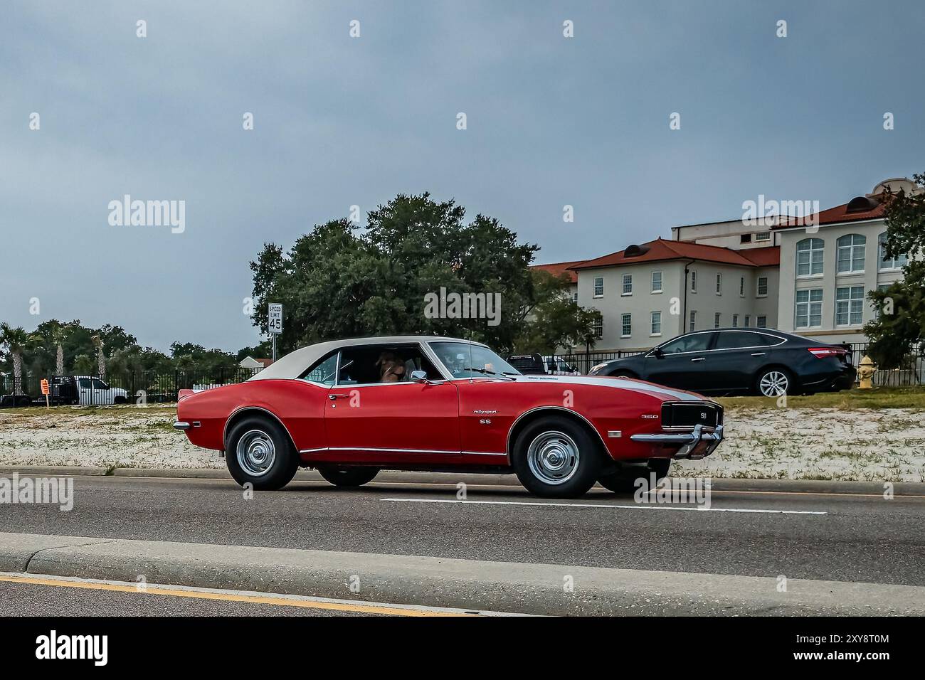 Gulfport, MS - October 05, 2023: Wide angle side view of a 1968 ...