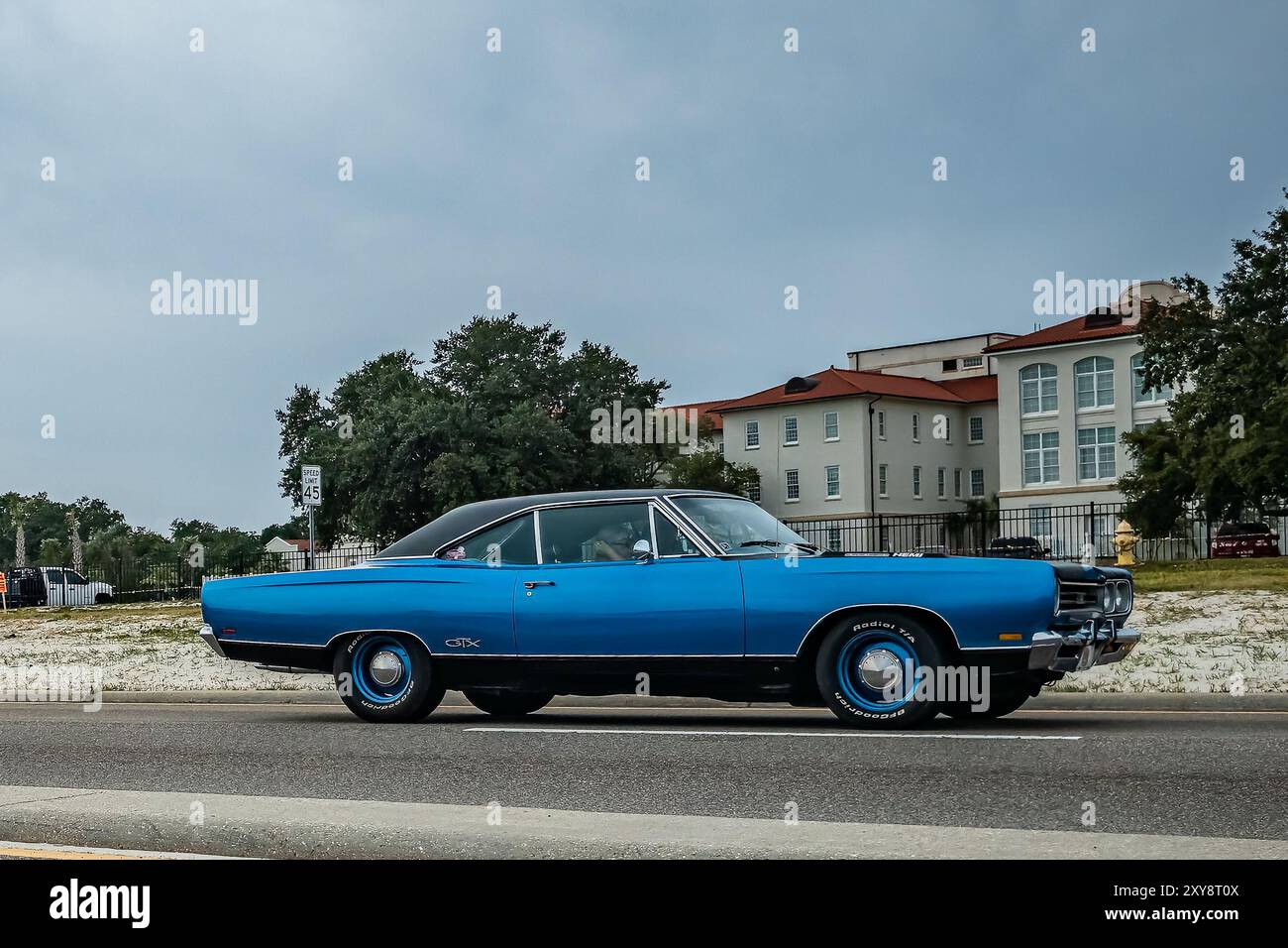 Gulfport, MS - October 05, 2023: Wide angle side view of a 1969 ...